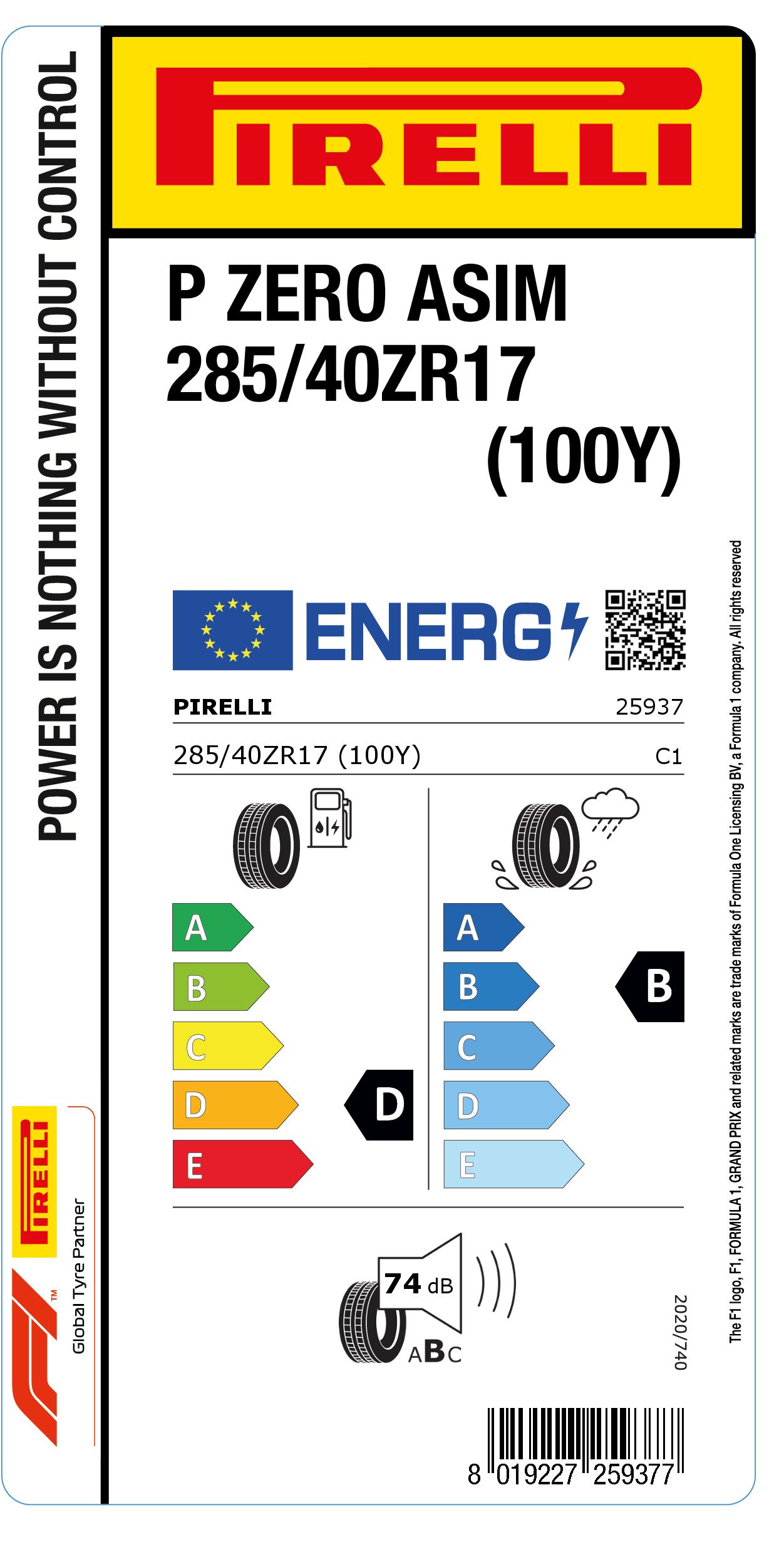 Neumático Pirelli Pzero Asimmetrico 285/40R17 100Y - Feu Vert